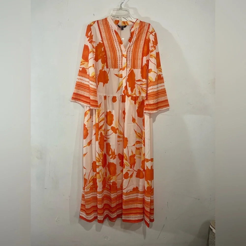 Ador | Dresses | Ador Orange Floral Maxi Dress Medium Nwt Boho Resort ...